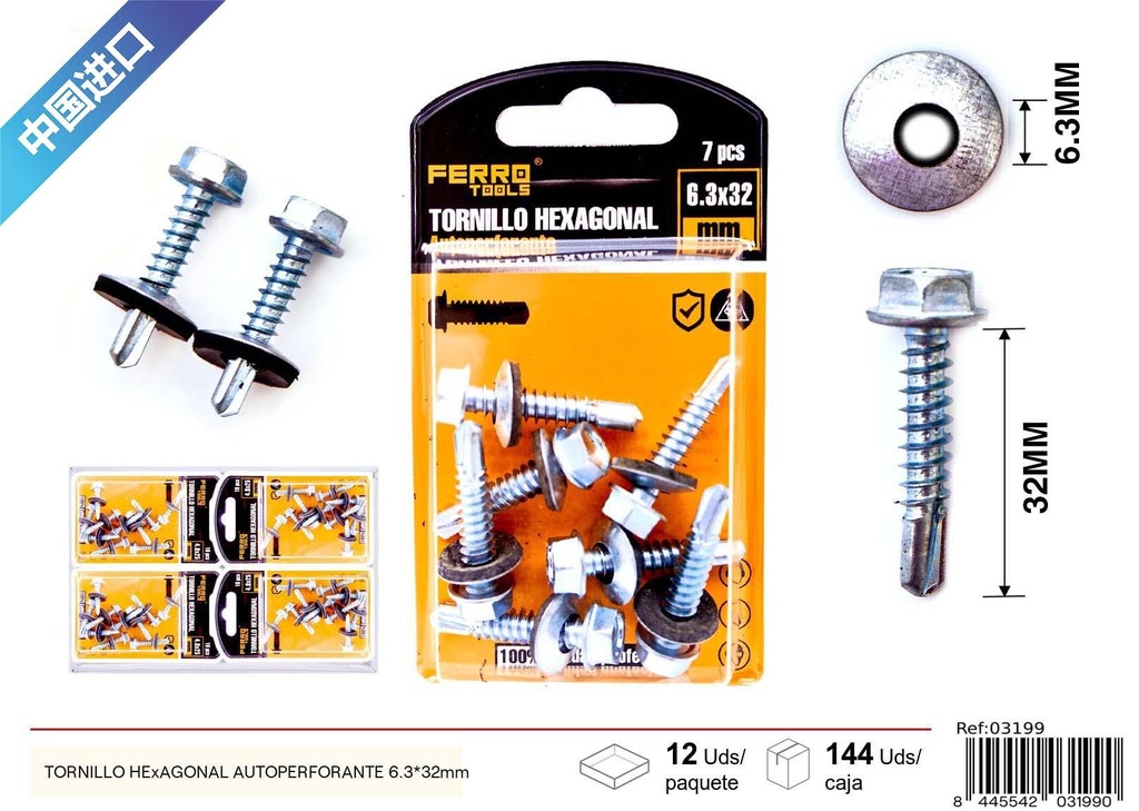 Tornillo hexagonal autoperforante 6.3x32mm - Accesorios de ferretería ...